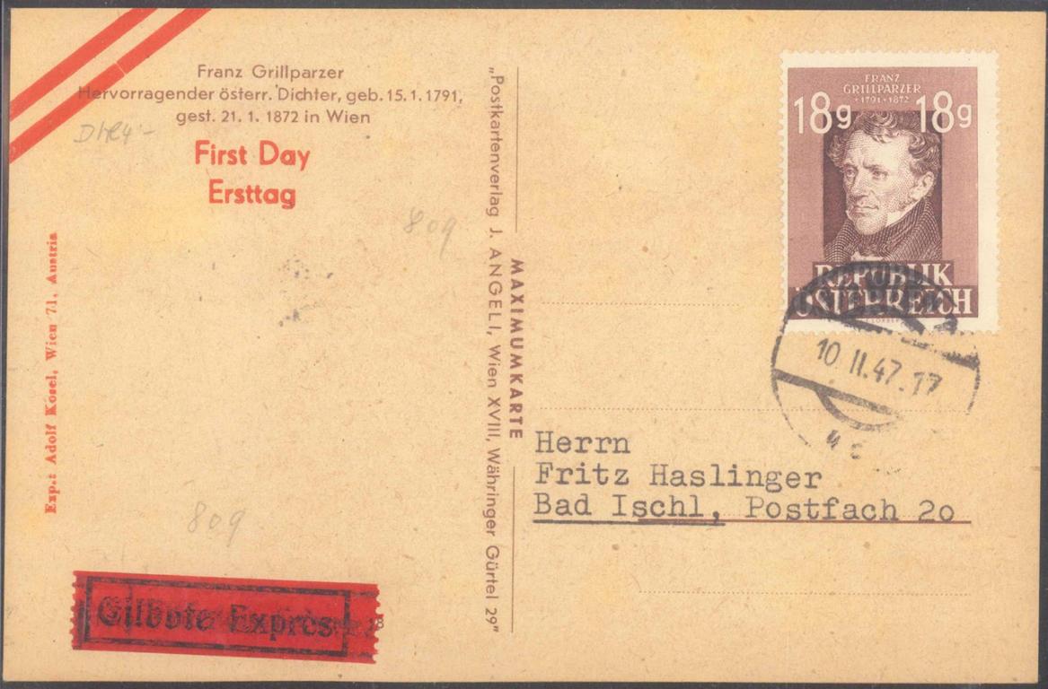 1947 ÖSTERREICH, Franz Grillparzer | Badisches Auktionshaus