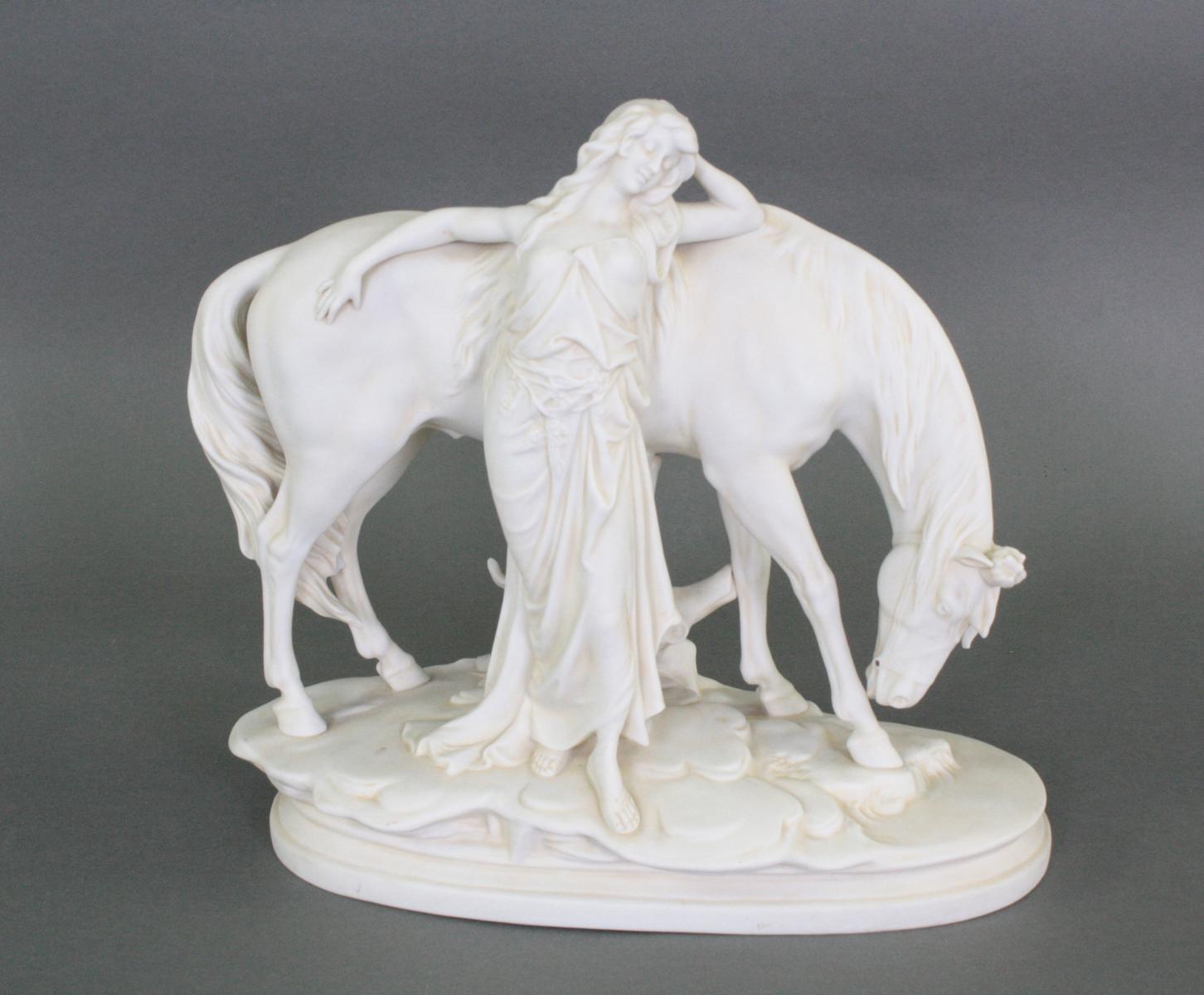 Scheibe-Alsbach Biskuitporzellanfigur. Junge Frau mit Pferd | Badisches ... Scheibe-Alsbach Biskuitporzellanfigur. Junge Frau mit Pferd | Badisches ...