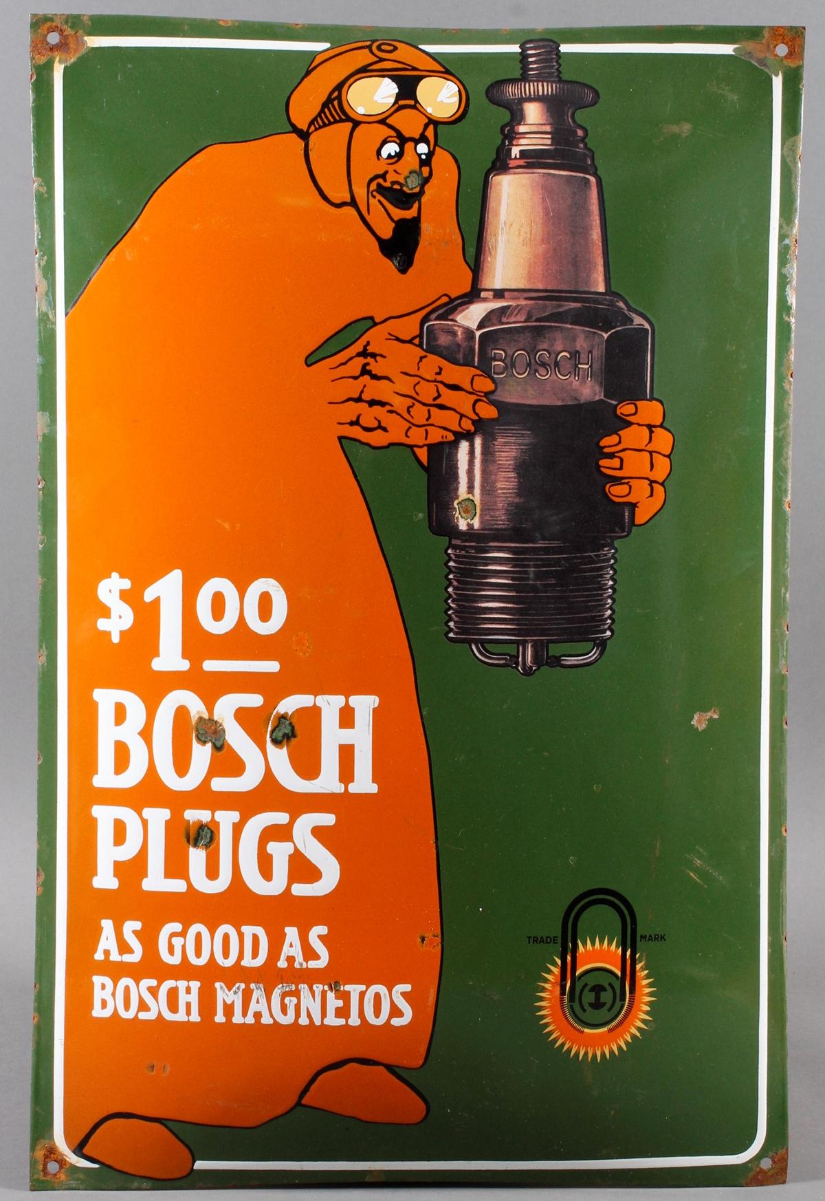Email-Werbeschild “Bosch Plugs“ polychromes Email | Badisches Auktionshaus