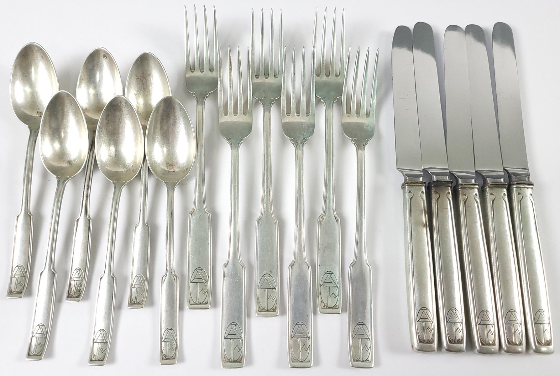 Silberbesteck mit Monogramm A.F. für 6 Personen | Badisches Auktionshaus