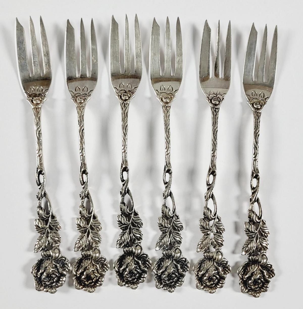 6 Gabeln, Hildesheimer Rose, 835er Silber | Badisches Auktionshaus