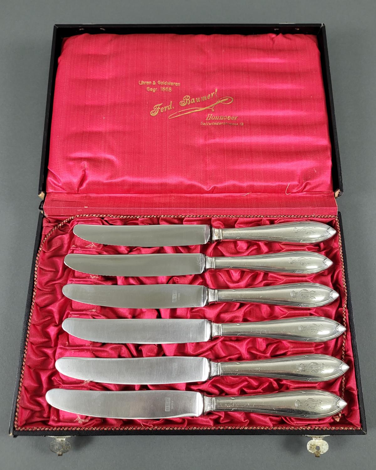 Breidenstein & Renaud, 6 große Messer. 800er Silber | Badisches ...